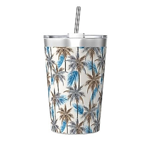 maleuei Tropical Leaf Dark Hawaiian Art Pattern - 12oz Travel Coffee Mug with Lid - Reusable Insulated Stainless Steel Coffee Tumbler Tea Cup Gifts for Women Men Him Her