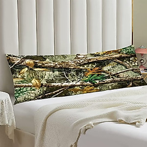 Autumn Forest Body Pillow Cover Hunting Tree Branches and Brown Leaves Camouflage Camo Pattern Long Pillow Case Protector with Zipper Decorative Large Pillowcases for Couch,Bedroom,Home Gifts 20"x54"