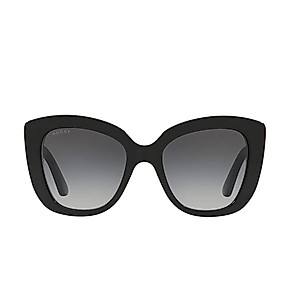 Gucci Women's Casual Rectangular Sunglasses, Black-Black-Grey, 52