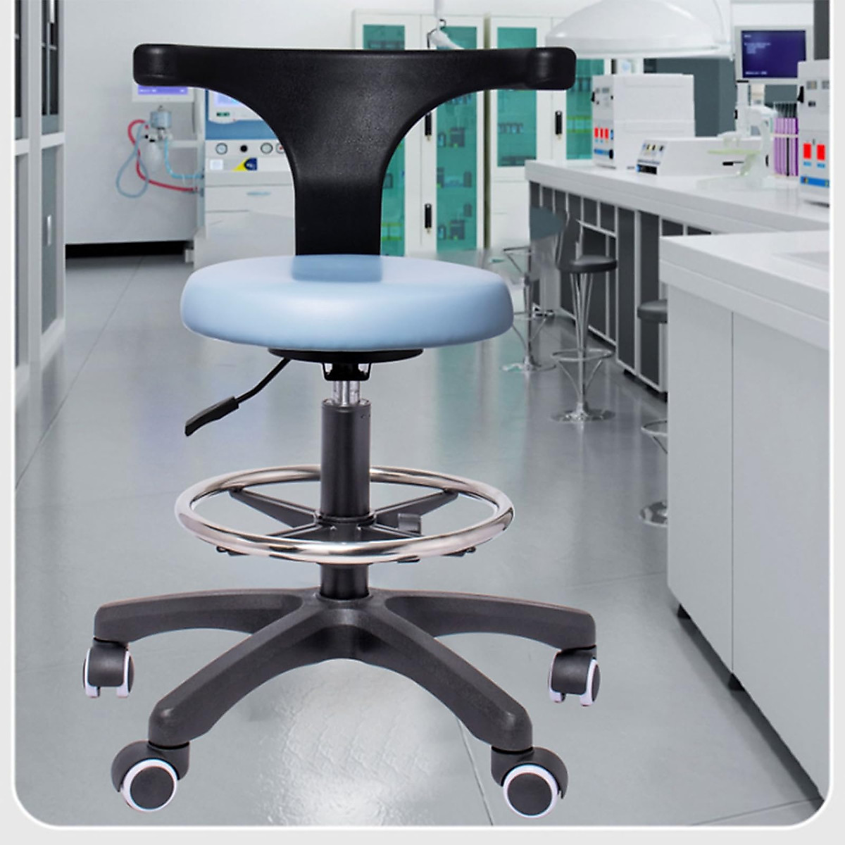 SFKLYU Rolling Stool Dental Chair Assistant Stool 360° Rotation Armrest PU Leather Dental Stool for Office Dentist Shop Lab and Home Use,44~58cm