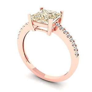 Clara Pucci 1.66 ct Princess Cut Solitaire Genuine Natural Brown Morganite Engagement Promise Anniversary Bridal Ring 18K Rose Gold 7.5