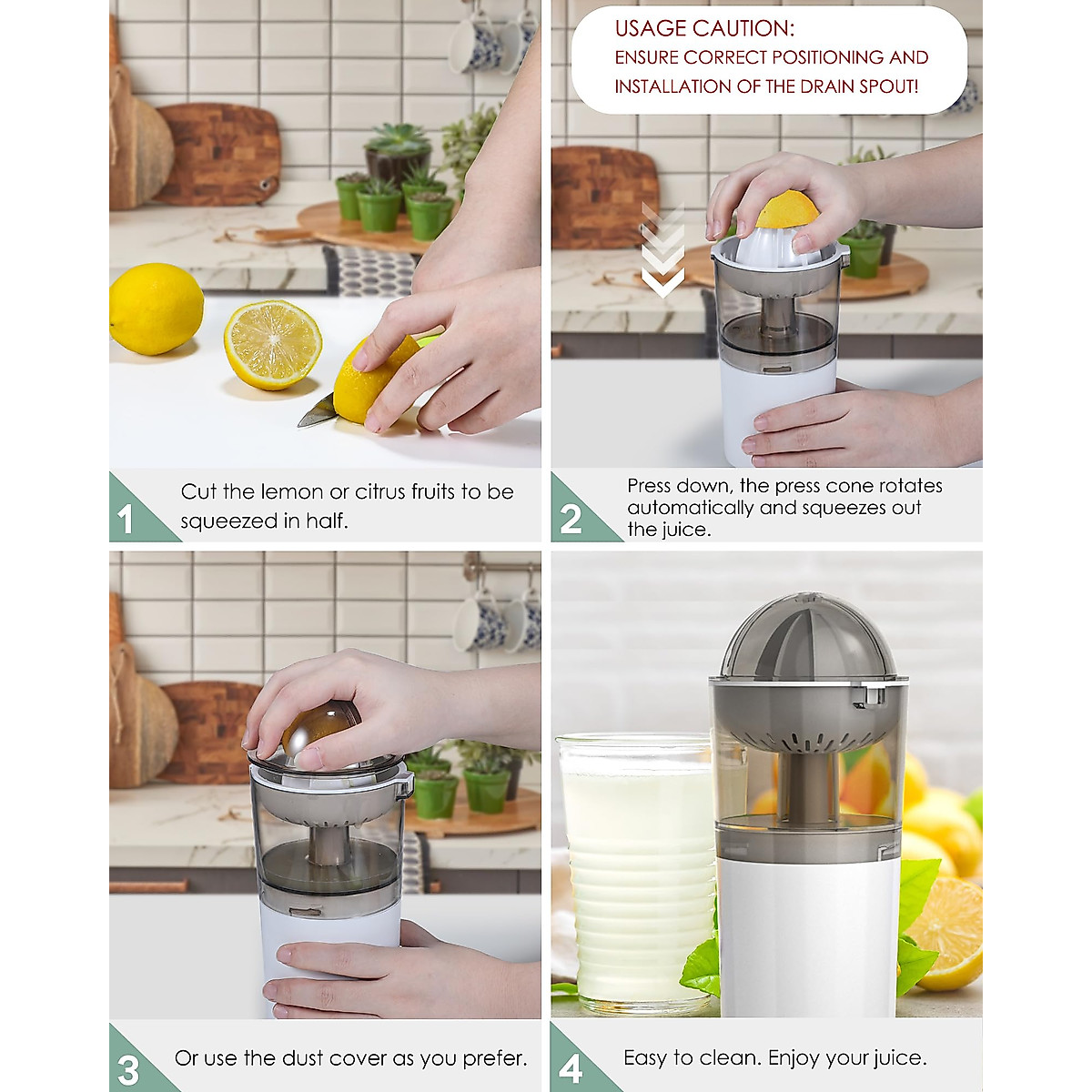 Cordless Electric Lemon Juicer Squeezer, AYOTEE Portable Electric Citrus Juicer with USB Cable and Spoon, Lemon and Lime Squeezer, Electric Orange Juicer Squeezer, Rechargeable Lime Juicer (White)