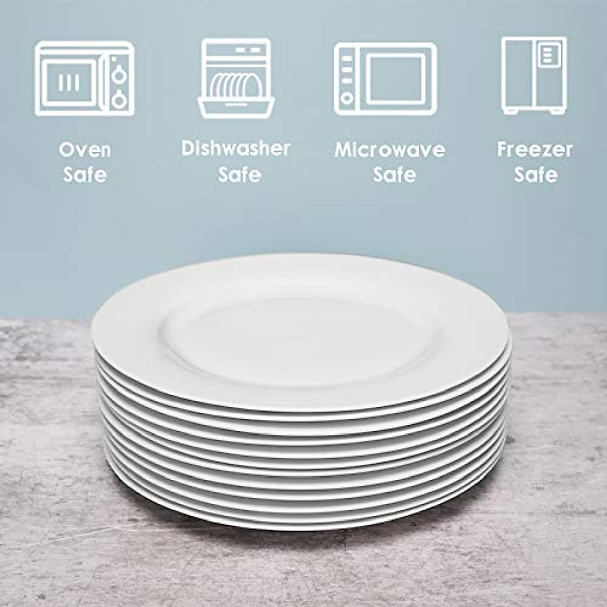 amhomel 12-Piece Bone China Natural White Salad Plates, Porcelain Dessert Plates, Round Dinnerware Sets, Scratch Resistant, Lead-Free, Microwave, Oven, and Dishwasher Safe (8.75-inch)