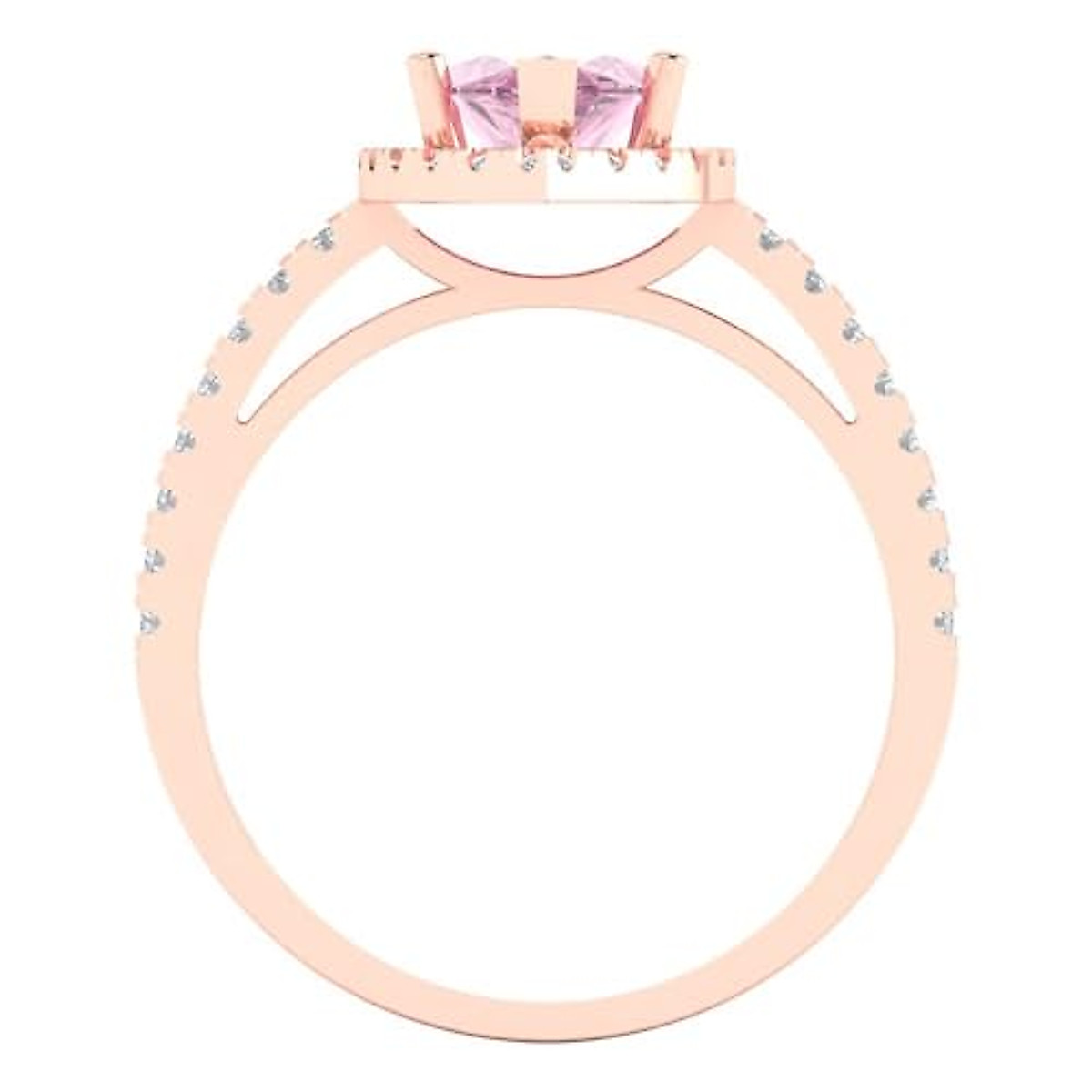 Clara Pucci 2.38 ct Marquise Cut Solitaire Halo Pink Simulated Diamond Engagement Promise Anniversary Bridal Ring 18K Rose Gold 4.5
