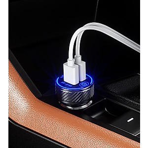 【2Pack】 USB Car Charger, Dual USB Port Car Charger Adapter, 5V/4.8A Charge Car Phone Charger with Blue LED & Touch Switch Fit for iPhone 13/12 Pro/Max/8, Galaxy S21/20/10/9 (Black)