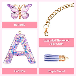 ZOSIX Letter Charm Accessories for Stanley Cup 40/30 oz with Handle, [Upgraded Chain] Cute Initial Keychain Handle Charm for Stanley Tumbler Accessories for Girls Women, Purple A