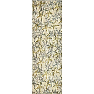 Unique Loom Positano Collection Coastal Modern Light Colors Starfish Beige Runner Rug (2' x 7')