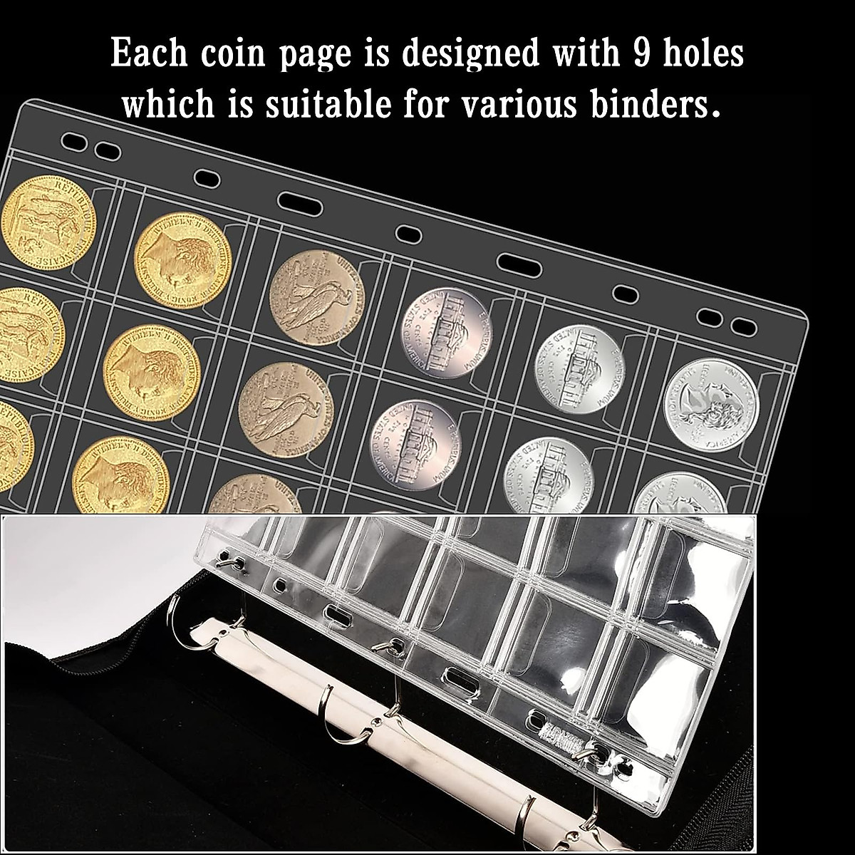 Ettonsun 10 Sheets 30-Pocket Coin Collecting Pages Coin Sleeves, Binder Inserts Coin Pocket Pages Collecting Sleeves for Most Coin Collection Holder Book Album