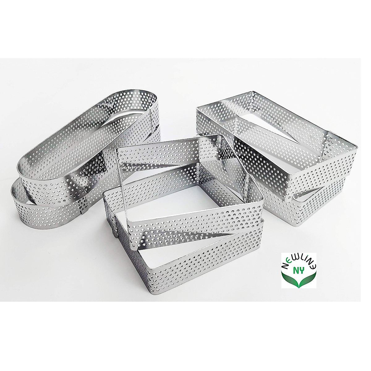 NewlineNY Stainless Steel 6 Pcs Perforated Oval Rectugular Square Tart Rings Molding Plating, Set of 6: 2 of each (13cm x 4cm 5" x 1.5") + (10cm x 5.5cm 4" x 1.5") + (7cm 2.8" square) x (2cm 0.8" H)