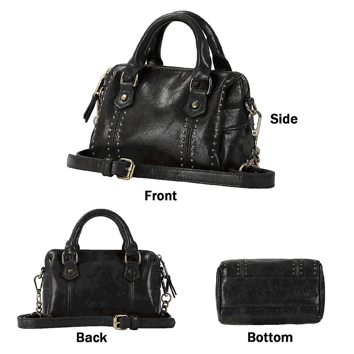 LUCSIS Women's rivets studded crossbody bag purse handbag small light weight cute mini bag PU leather (Black)