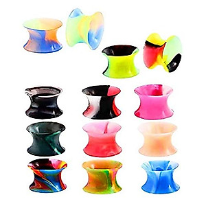 HISHION 22pcs Soft Silicone Tunnels Plugs Ear Gauges 2G-16mm Double Flared Mix Colors Expander Set for Women Men Body Piercing Jewelry(0G(8mm))