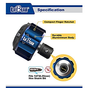 LABEAR 11pcs 1/4" DR Palm Ratchet kit, Mini Ratchet,Finger Ratchet,Gear Ratchet, Screwdriver Bits with Philips,Slotted