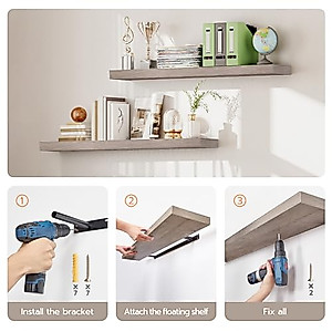 HOOBRO Floating Shelves, Wall Shelf Set of 2, 47.2 Inch Hanging Shelf with Invisible Brackets, for Wall Decor in Bathroom, Bedroom, Toilet, Kitchen, Living Room, Office, Greige BG120BJP201