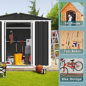 Betterland 4X6 FT Outdoor Storage Shed, Steel Garden Shed with Sliding Door, Metal Tool Storage Shed for Backyard, Lawn, Grey