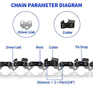 PANZHENG Chainsaw Chain for 12-Inch Bars, S44, 3/8" LP Pitch - .050" Gauge - 44 Drive Links, fits Oregon, Stihl, Husqvarna, Echo, Homelite, Poulan, Worx, Chicago（3-Pack）