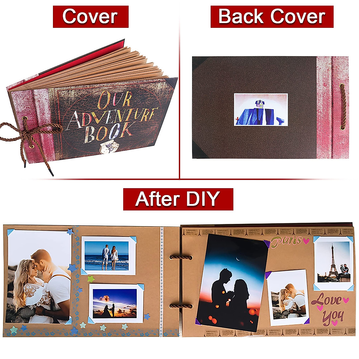 Vienrose Our Adventure Book Up Scrapbook Photo Album DIY Memory Scrap Book Hard Cover with Luxury Kit for Men Boyfriend