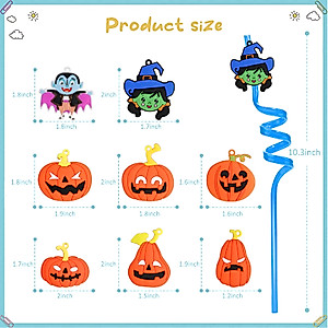 24 Pack of Cocktail Stirrers Curved Straws, Clear Reusable Pumpkin Witch Spider Pattern Drinking Straws for Halloween Party Decoration Supplies Birthday Party Favors, 8 Styles