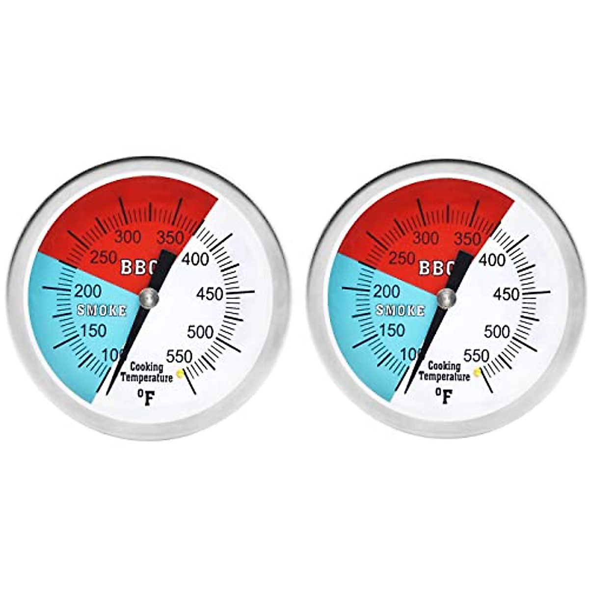 GasSaf 3 1/8" Larger Face 550F BBQ Charcoal Grill Pit Wood Smoker Temp Gauge Grill Thermometer with 3" Stem Stainless Steel RWB(2-Pack)