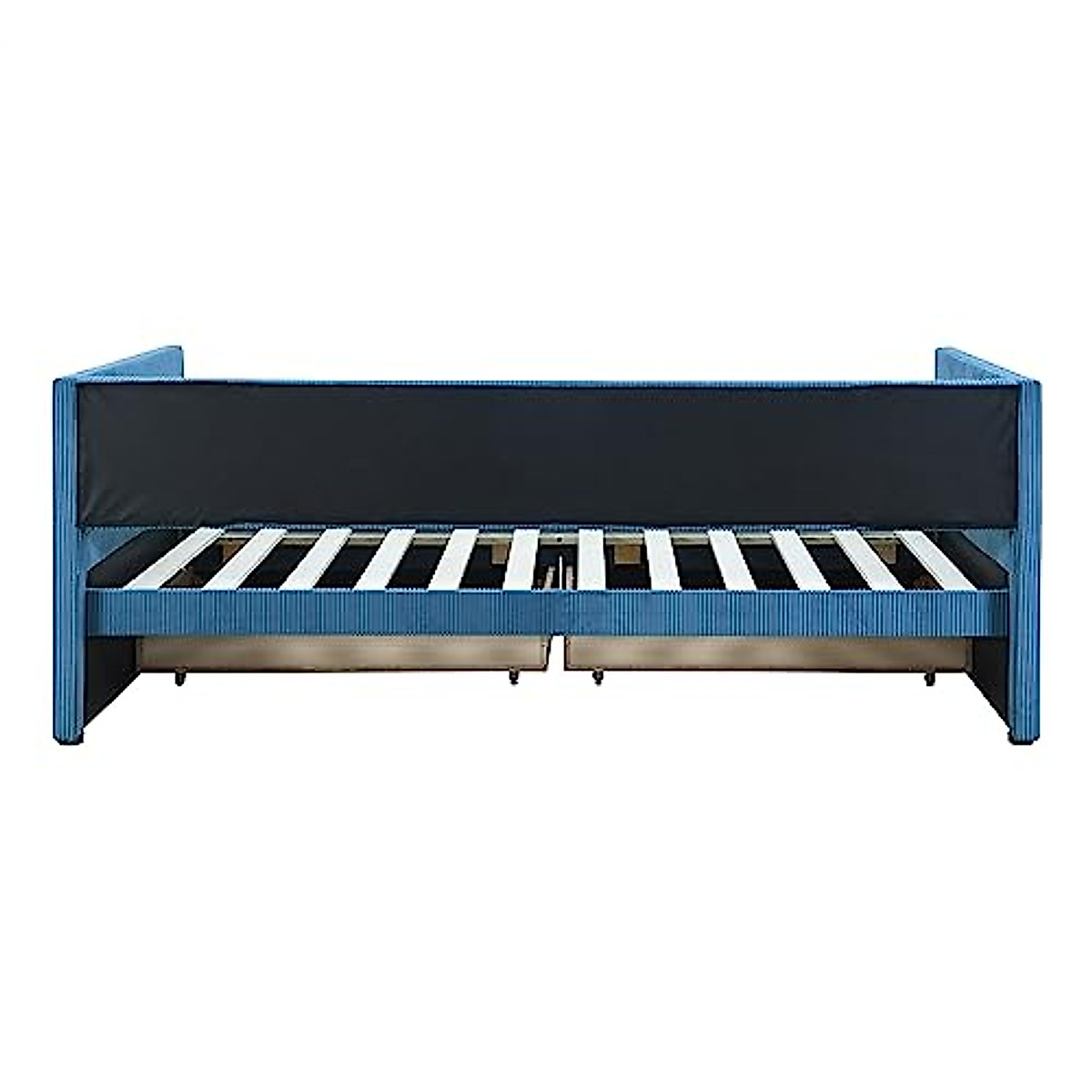 Merax Twin Size Corduroy Daybed with Two Drawers and Wood Slat,Sofa Bed Frame for Bedroom,Boys,Blue