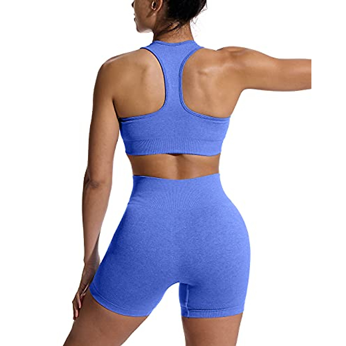 OYS Workout Sets for Women 2 Piece Outfits Seamless High Waisted Yoga Shorts Running Sports Bra Clothes
