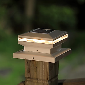 Dynaming 6 Pack Solar Post Lights, Outdoor Decorative Post Cap Light, Solar Powered White Shell Caps, Brightness Warm White LED Lighting for Fence Deck Patio, Fit 4x4, 5x5 or 6x6 Vinyl/Wooden Posts