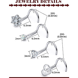 Prjndjw 44pcs 18G 20G Nose Rings Studs Nose Rings for Women Nose Piercings Jewelry Surgical Stainless Steel Straight Nose Studs Moon Star Heart Butterfly Hypoallergenic for Men