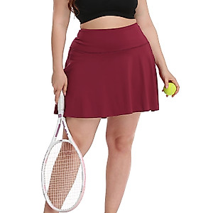 HDE Women's Plus Size Tennis Skort Pleated Athletic Golf Skirt with Shorts Burgundy - 3X