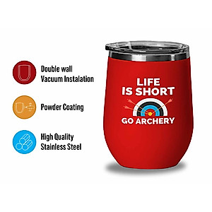 Archery Red Wine Tumbler 12oz - is short go archery - Archery Trainer Bowfishing Deer Shooting Target Shot