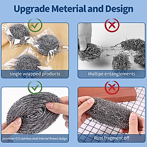 GUEICN Stainless Steel Scrubber Scrubbing Scouring Pad Magic Eraser Sponges Clean Pot Pan and Broiler Rack Steel Wool for Kitchen Bathroom (10Pcs Metal Scrubber)
