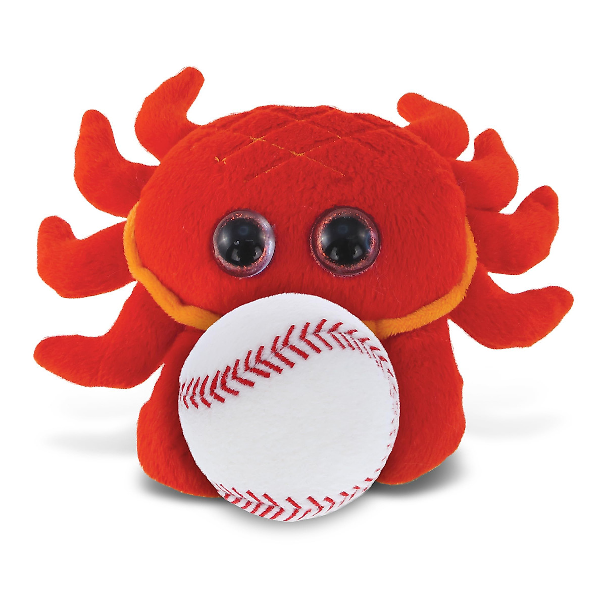 DolliBu Big-Eye Red Crab Stuffed Animal with Baseball Plush - Soft Huggable Crab, Adorable Plush Toy, Personalized Soft Plush Doll Animal Toy for Kids and Adults - 6 Inch