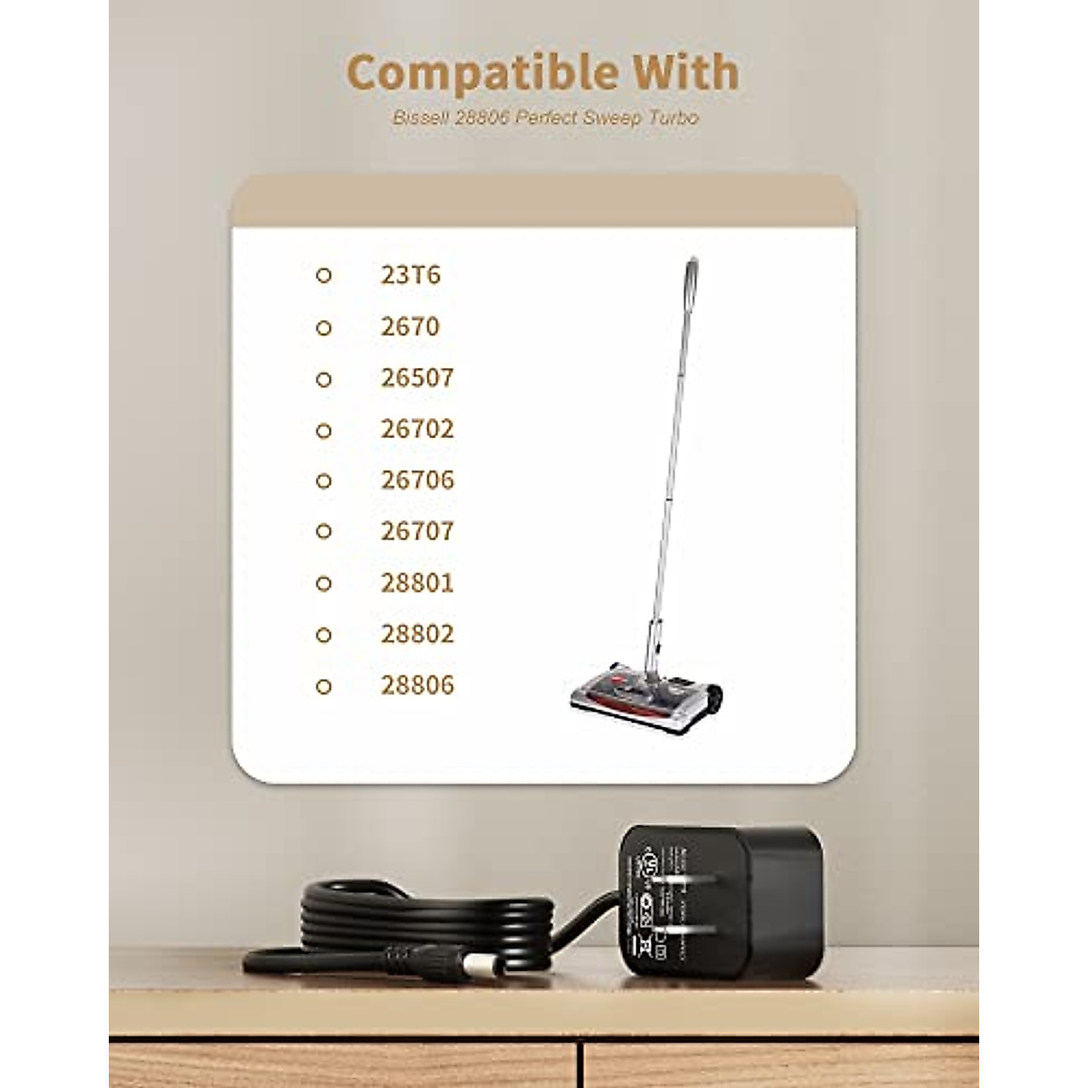 10.5V for Bissell 28806 Perfect Sweep Turbo Charger Replacement Bissell 2032621 Perfect Sweep AC Adapter