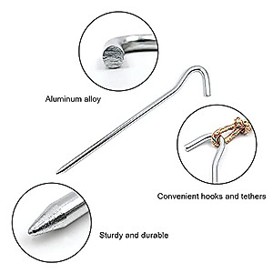 12Pcs Aluminium Tent Stakes for Sand,Beach Camping-7 Inch Long Metal Inflexible Steel Ground Stakes Tent for Outdoor Trip Hiking Gardening (Silver 12Pack)