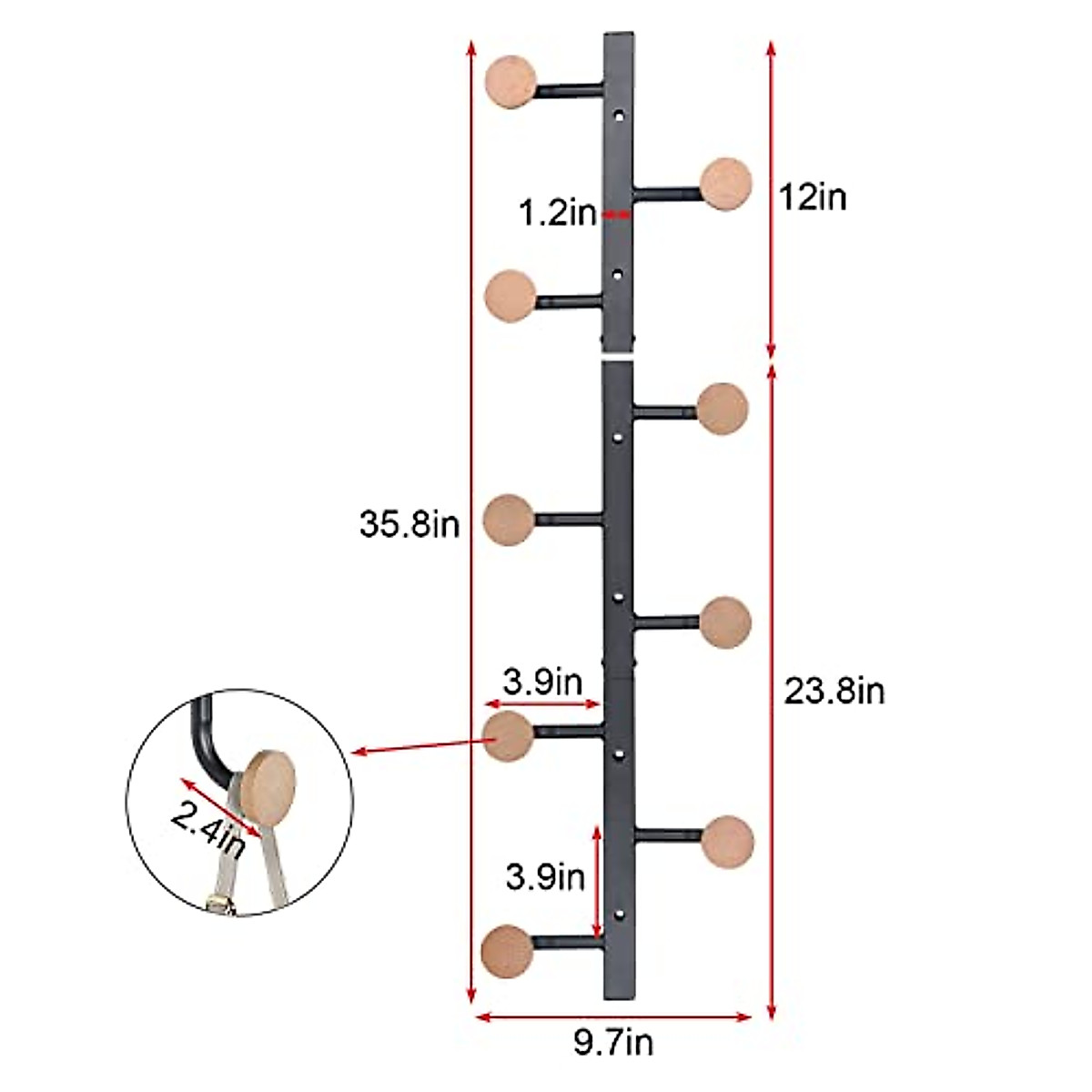 Jakyitvi Detachable Coat Rack Wall Mounted with 9 Hooks, Vertical or Horizontal Coat Hooks, DIY 1/2/3-Section Hat Rack, Metal and Wooden Hooks for Hanging, for Bathroom Entryway Bedroom