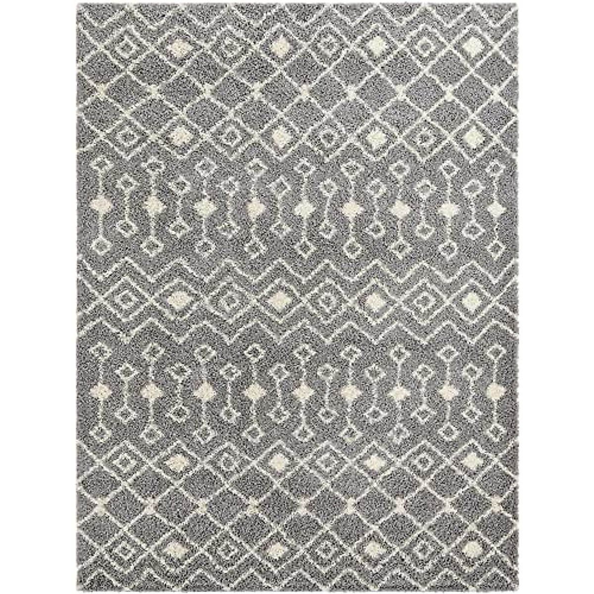 Unique Loom Moroccan Trellis Shag Collection Area Rug - Meknes (10' 8" x 14' Rectangle, Gray/Ivory)