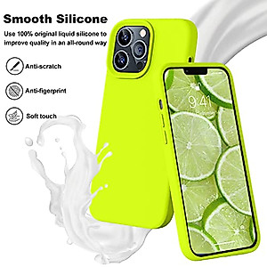Ktele Compatible with iPhone 13 Pro Max Case Premium Liquid Silicone with [Soft Anti-Scratch Microfiber Lining] Gel Rubber Full-Body Bumper Protection Case for iPhone 13 Pro Max - Fluorescent Green