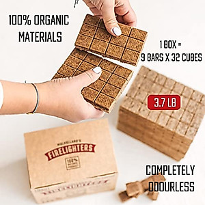 Natural Fire Starter Squares for Fireplace, Wood Stove, Charcoal, BBQ Grill, Campfires, Fire Pit, Logs – Box of 288 Eco Fire Lighter Cubes!