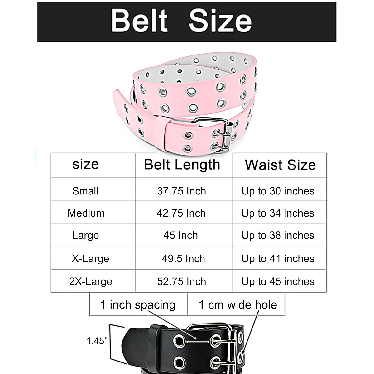 Belle Donne - Women's Double Grommet Leather Jeans Belt, White , Size Medium