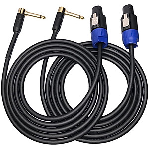CESS-133-6f Right-Angle 6.35mm 1/4 Inch TS Plug to Speakon Plug Speaker Cable, 2 Channel, Durable Heat-Shrink Protected Metal Housing (6 Feet)