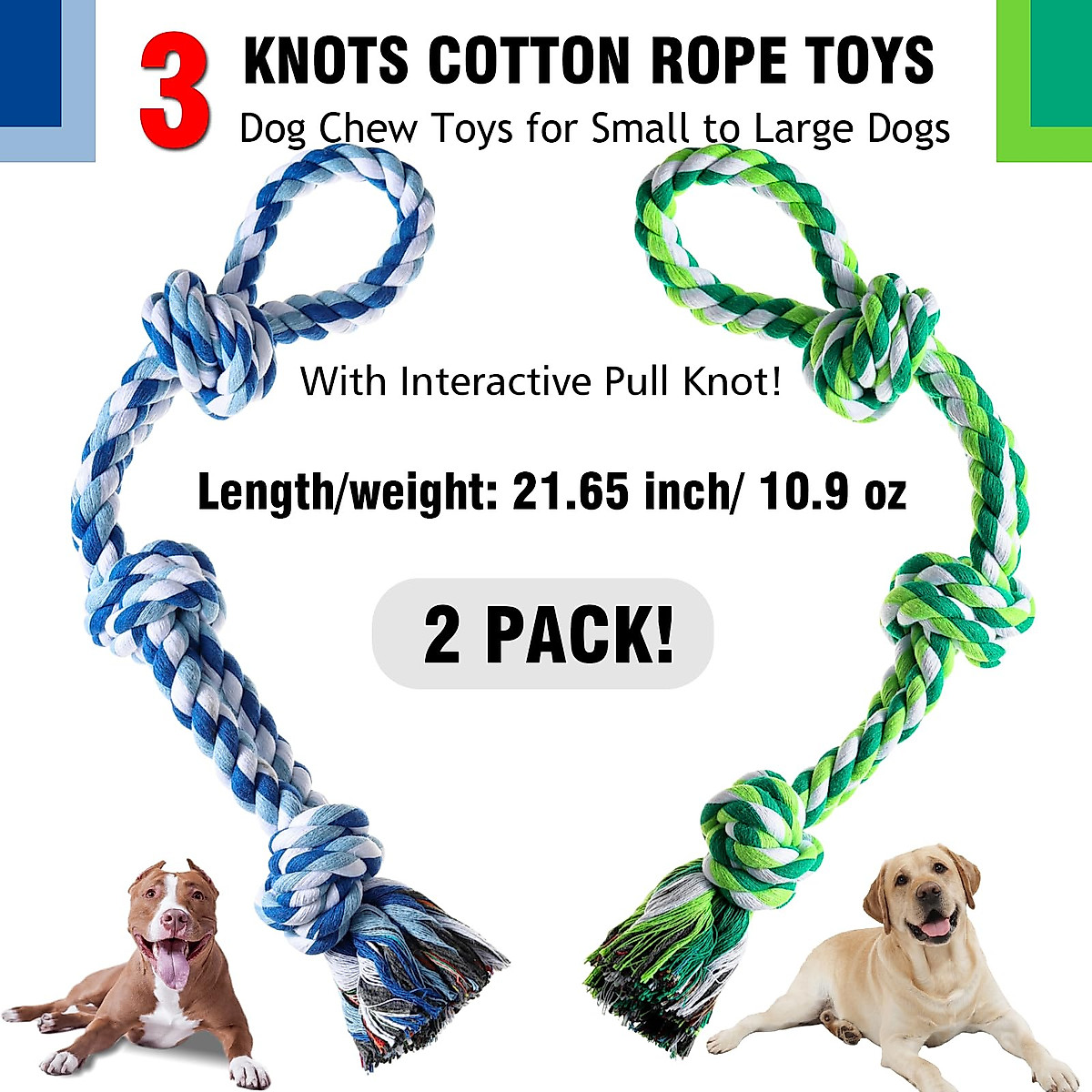 XIGOU Dog Rope Toys 2 Pcs Indestructible Dog Toys, Dog Chew Toys for Aggressive Chewers, Tough Puppy Teething Chew Toys for Boredom, Dental Cleaning Tug of War Dog Toy, Great for Small to Large Breed