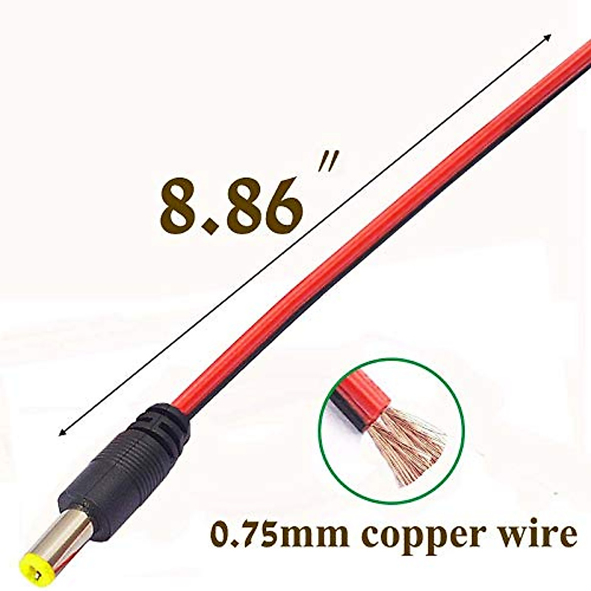 VONVOFF DC Power Pigtail Cable,5.5x2.1mm 18AWG Male and Female DC Connector Plug,12V 5A Barrel Jack Connector for CCTV Security Camera and Lighting Power Adapter (10 Pairs)