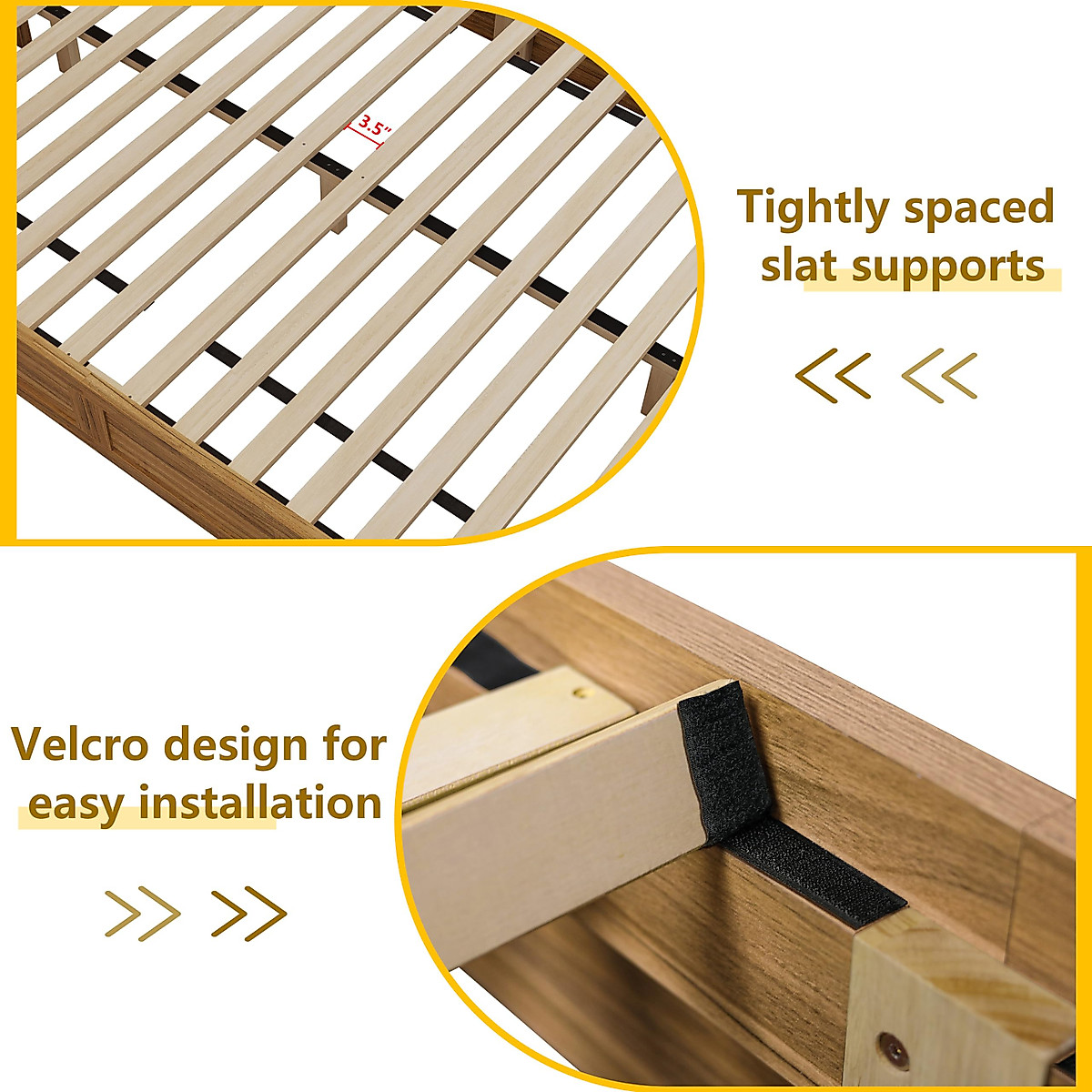 Queen Bed Frame with Rechargeable Nightstand, Wooden Platform Bed with Headboard, Sturdy and Noiseless, No Box Springs Needed, Easy to Assemble, Rustic Wood