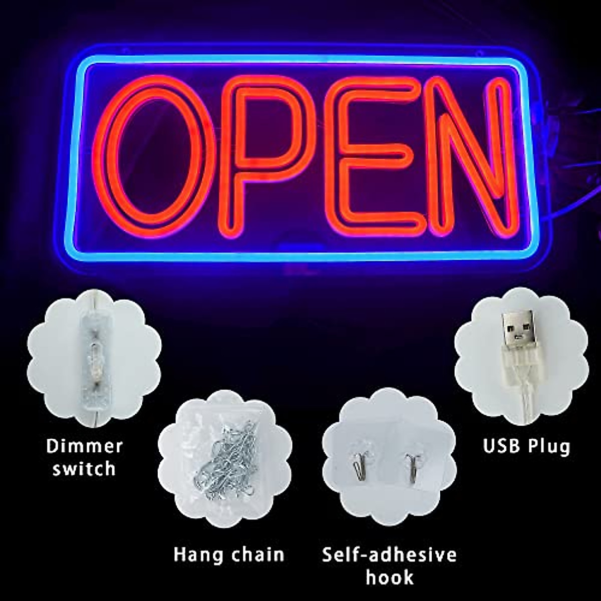 Open Neon Sign LED Light Up Sign USB Powered Switch for Shop Opening Ceremony Bar Club Store Restaurant Cafe Decoration Gifts