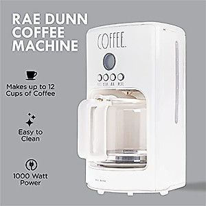Rae Dunn Programmable Drip Coffee Maker, Coffee Pot for Kitchen, Electric Coffee Machine for Brewing Coffee. Easy to Use Coffee Maker Brews 12 Cups, Genuine Labelled COFFEE
