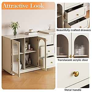 RoyalCraft Makeup Vanity Desk, Extendable Corner Vanity Makeup Table with 3 Drawers & 2 Doors, Modern Dressing Table for Bedroom, White Makeup Vanity Without Mirror