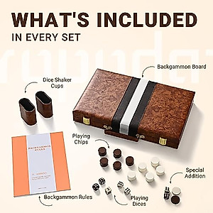ropoda Backgammon Board Game Set (15 Inches) for Adults and Kids - Classic Board Strategy Game - Portable and Travel Backgammon Set with Premium Leather Case - Best Strategy & Tip Guide