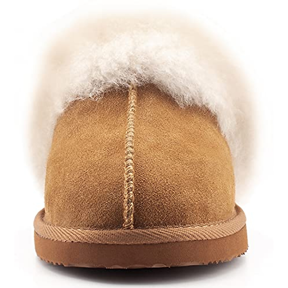 Parfeying Women's Sheepskin House Slippers Indoor Outdoor Shearling Shoes for Women,L21605 Chestnut 11US