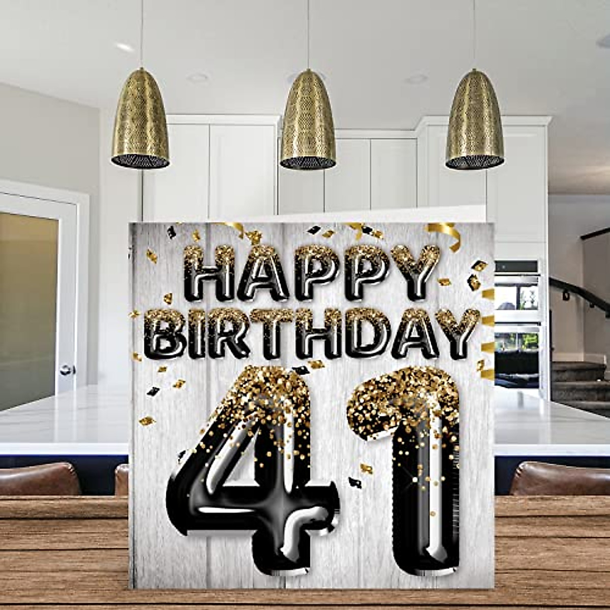 41st Birthday Card for Men - Black & Gold Glitter Balloons - Happy Birthday Cards for 41 Year Old Man Dad Cousin Friend Brother Uncle, 5.7 x 5.7 Inch Forty-One Forty-First Bday Greeting Cards Gift