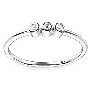 Kobelle Sz 7.5 Solid 10K White Gold Bezel Set 3 Diamond Past Present Future Wedding Engagement Ring