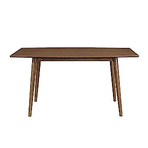 Walker Edison 6 Person Mid Century Modern Wood Hairpin Rectangle Dining Room Kitchen Table Set Dining Chairs, 60 Inch, Brown