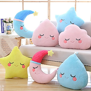 unlockgift Moon Shaped Pillows Plush Star Cloud Water Drops Cute Throw Pillows for Bedroom/Play Room/Nursery Decoration-Pink- Moon